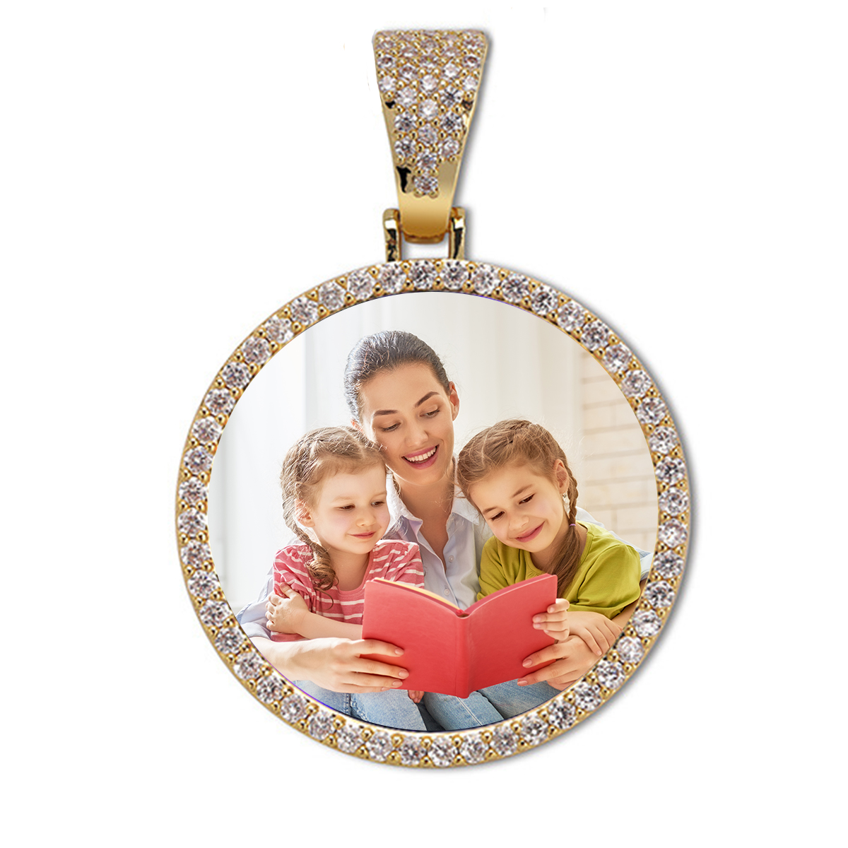 Round Gold Photo Pendant with Rope Chain