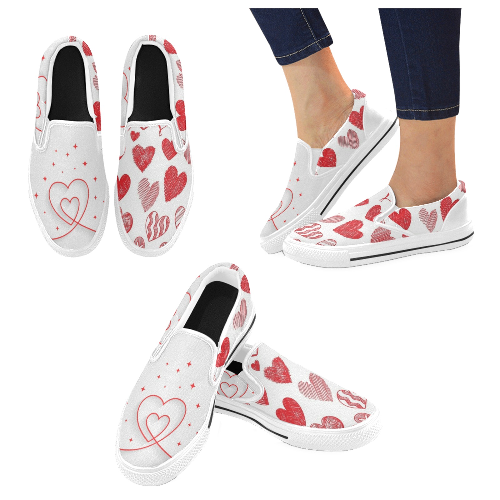 Custom Slip-on Canvas Women's Shoes (Two Shoes With Different Printing ...